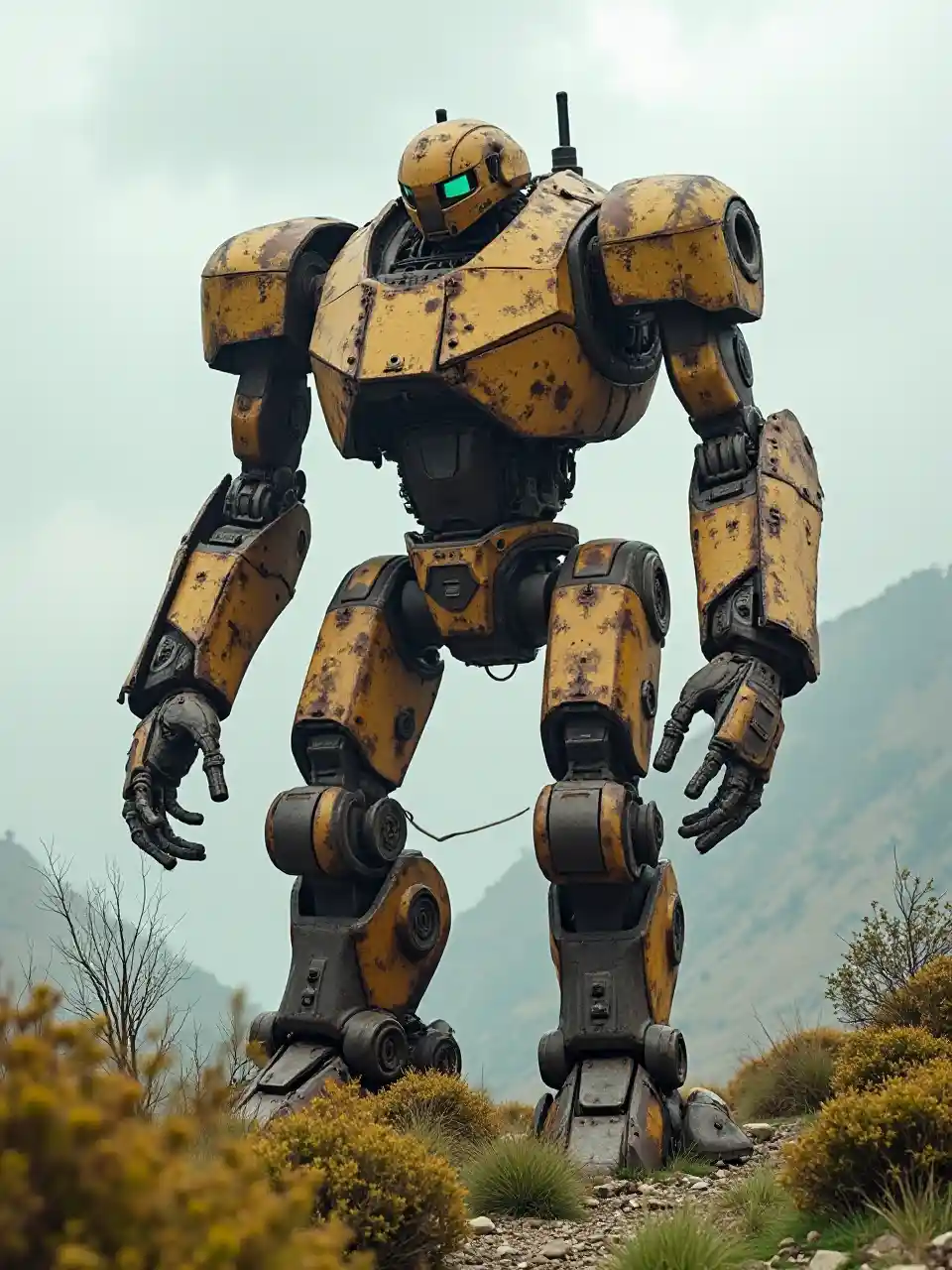Giant Robots Rusting in Wilderness Landscapes