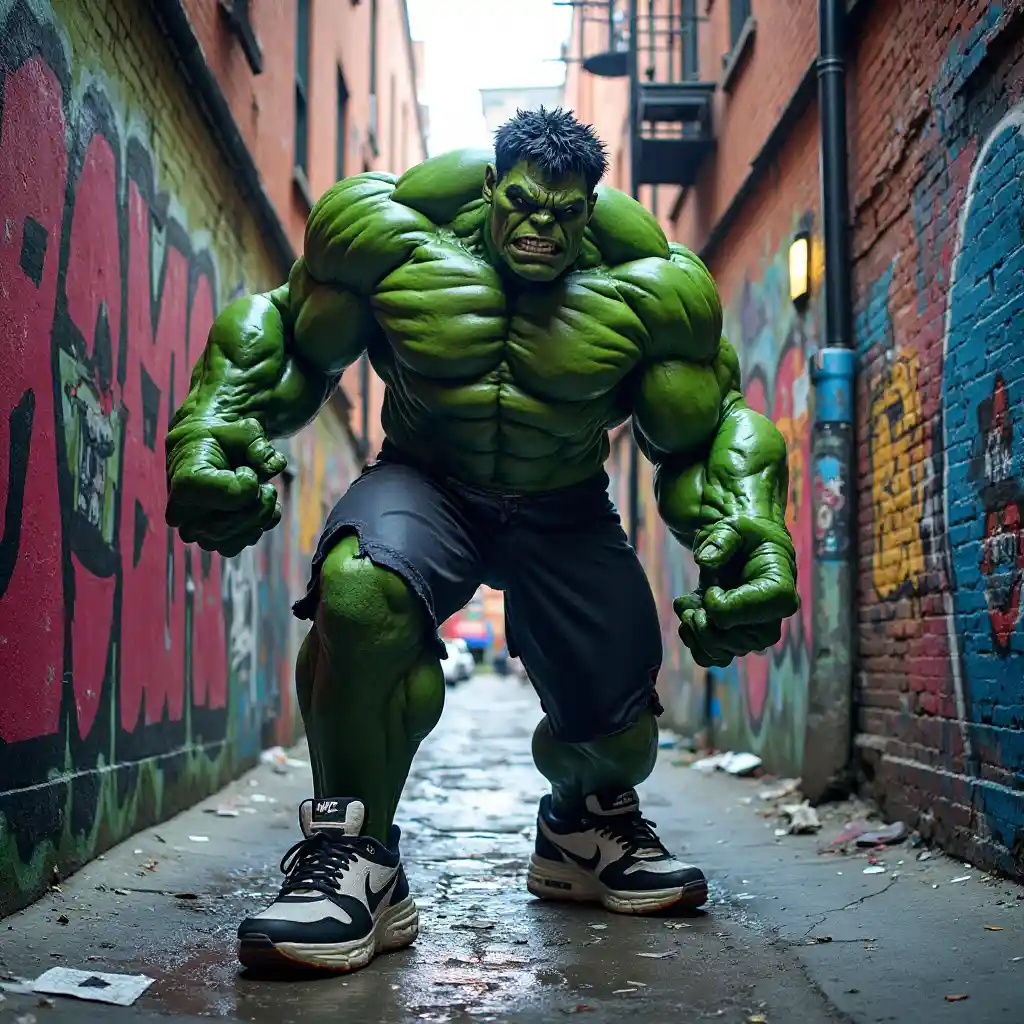 Hyper Detailed Hulk with Nike Sneakers in NYC Alley