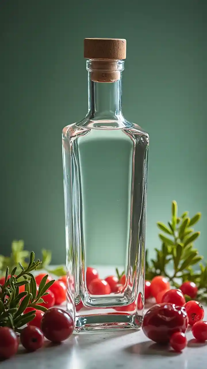Square Vodka Bottle Photography with Juniper