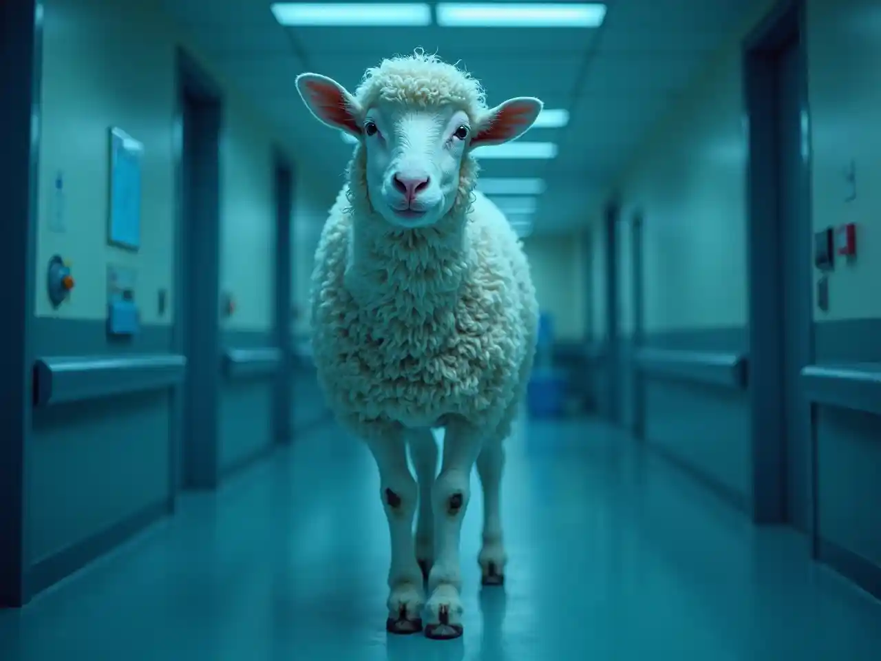 Human-like Sheep Nurse in Blue Light