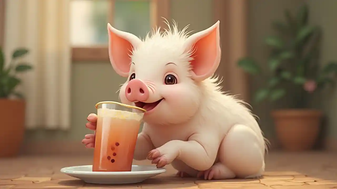 Cute Pig Drinking Boba
