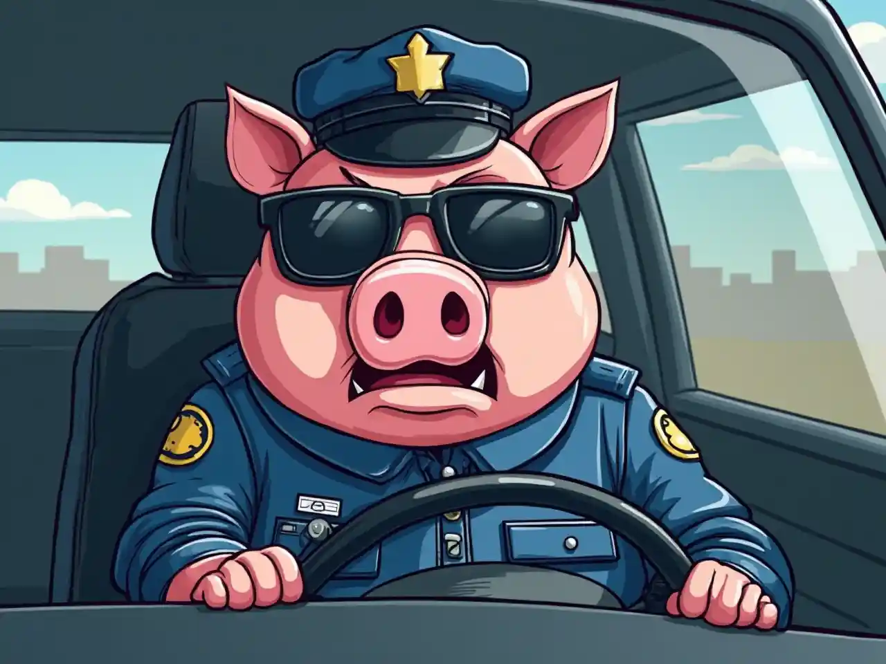Angry Pig Police Officer in Car