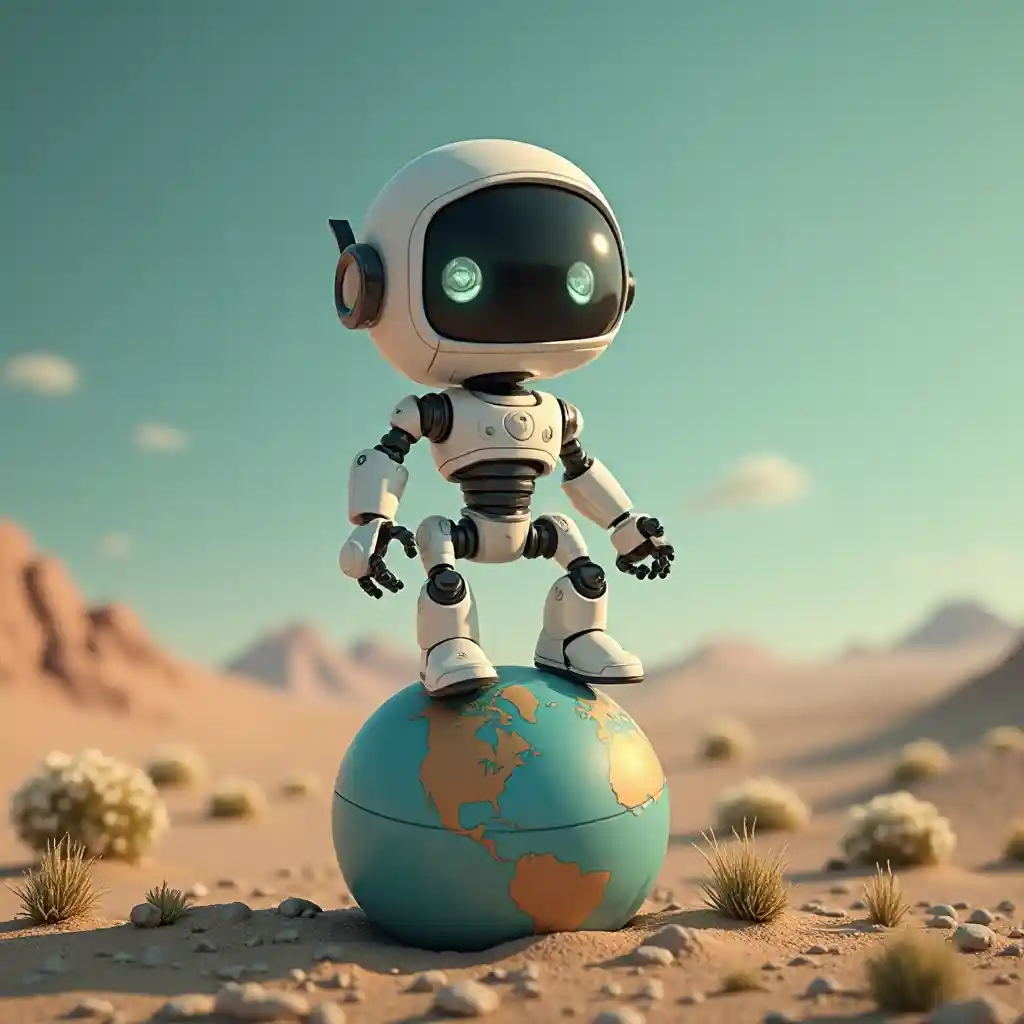 Cute Robot Standing on Earth