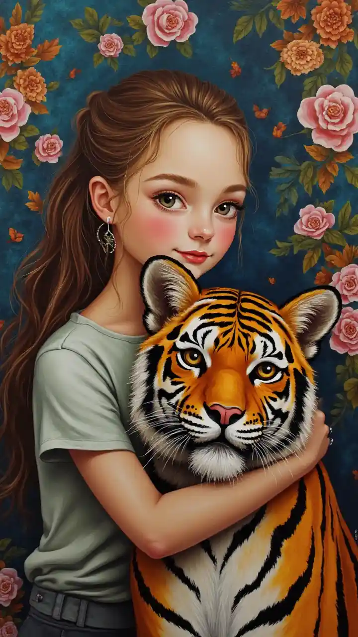 Girl with Tiger Painting by Catherine Nolin