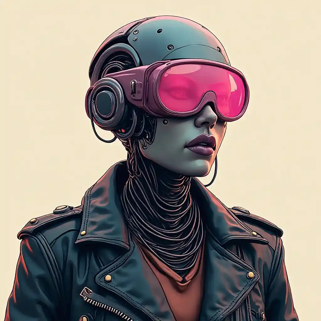 Cyborg Android in Pink Glasses and Leather Jacket