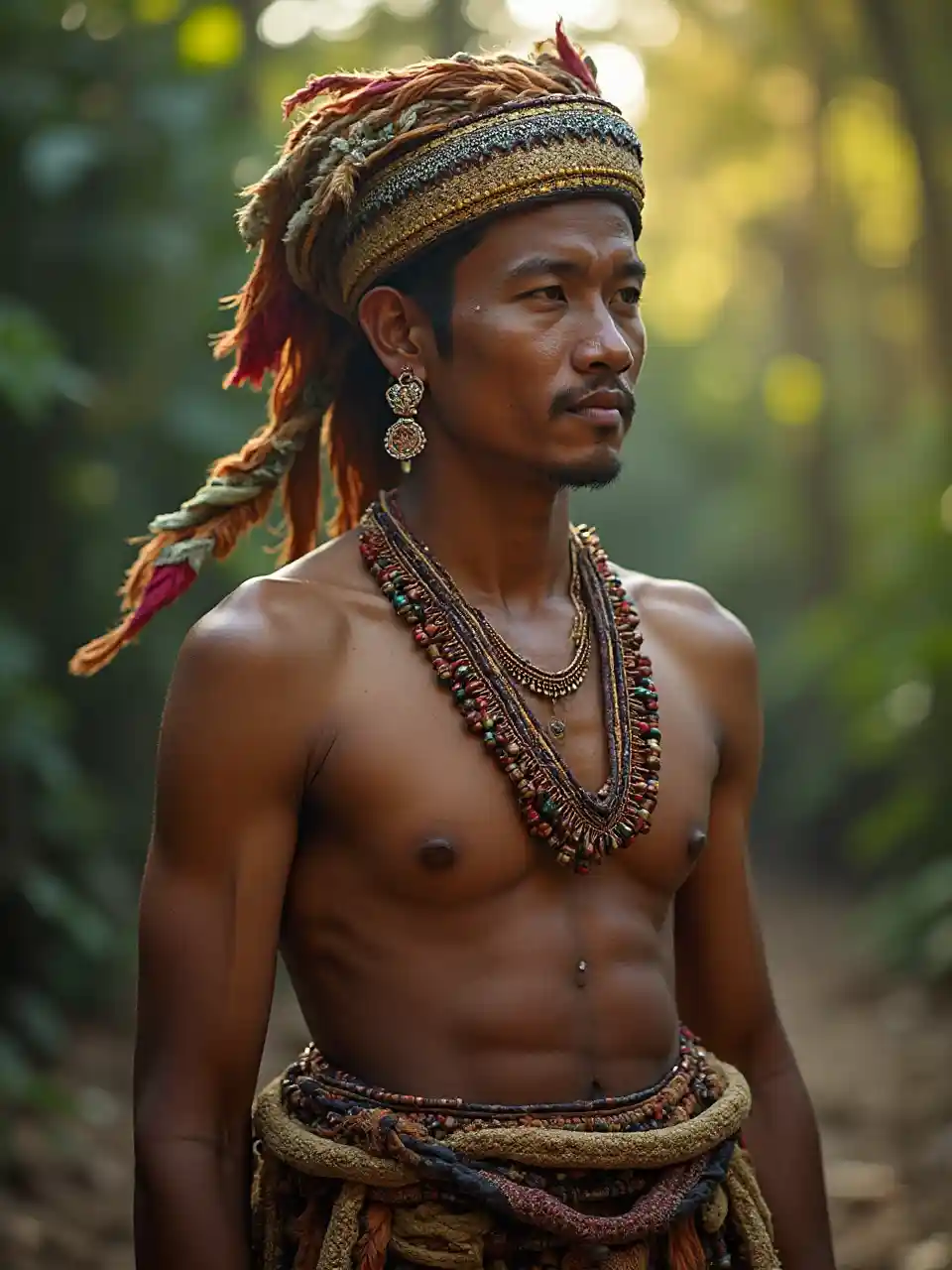 Dayak Tribe Traditional Dress Morning Light