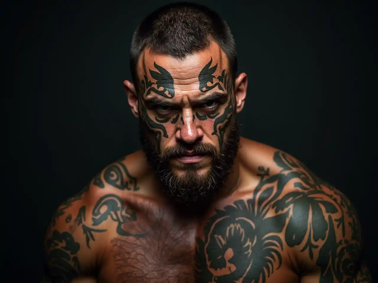 Powerful Maori Man with Face Tattoos