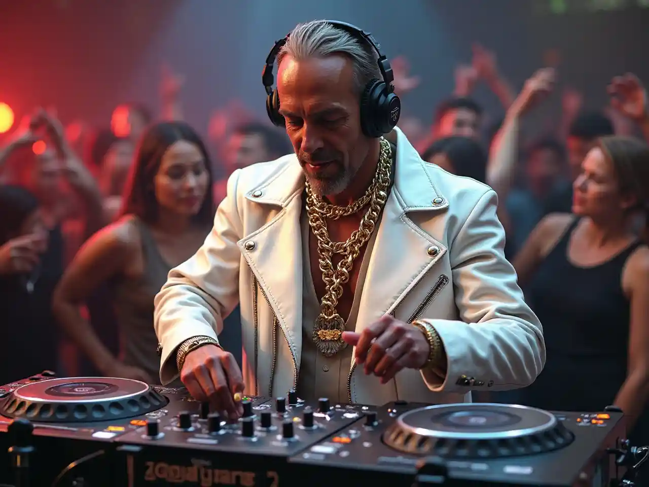 Pope DJ in White Leather Jacket with Gold Chain