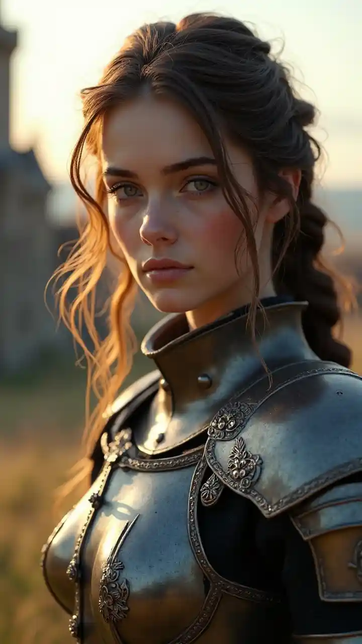 Realistic Medieval Armor Portrait of a Beautiful Girl