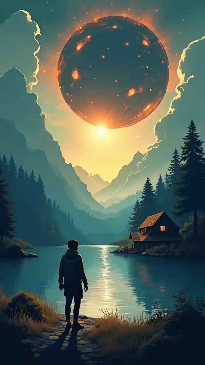 Lakeside Danger: Asteroid and Aliens Vector Poster