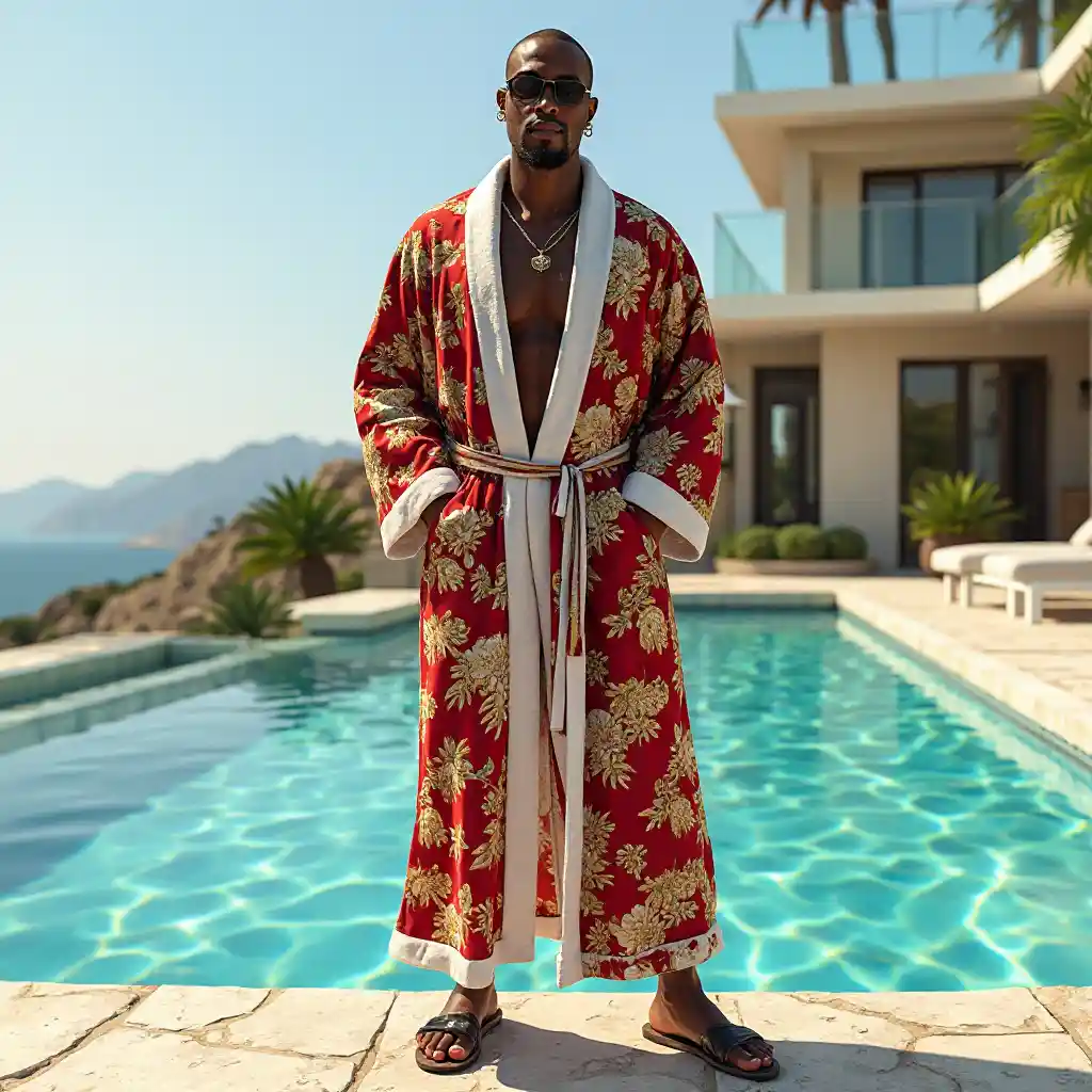 P. Diddy in a Robe by the Poolside Mansion