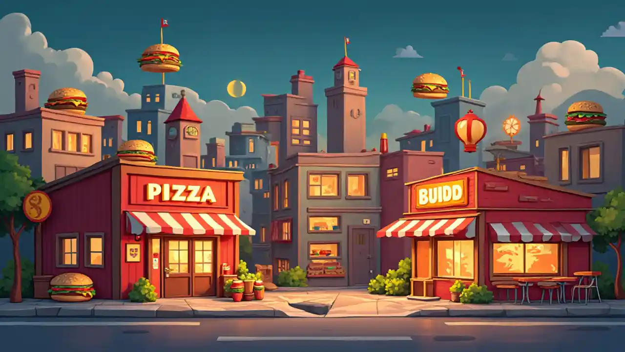 Creating a Colorful Cartoon Fast Food City in Realistic Style