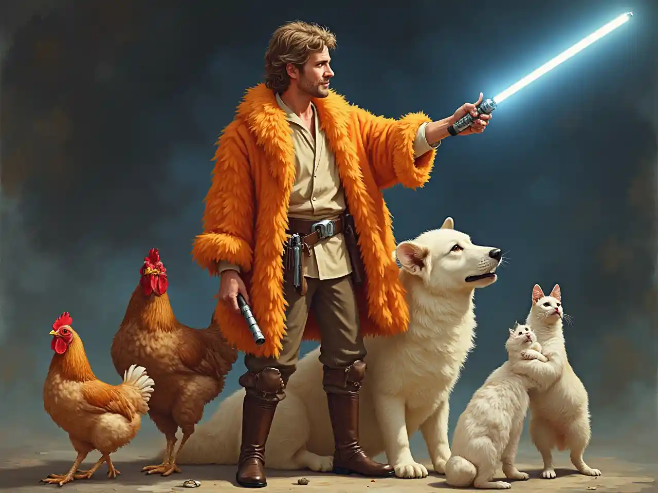 Luke Skywalker Surrounded by Adorable Animals in Classic Poster