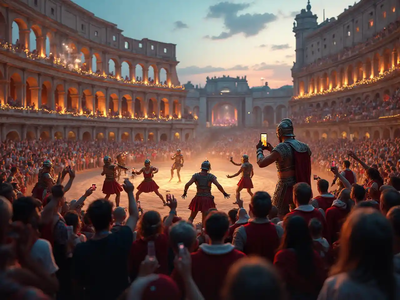 Spectacular Gladiator Fights Amidst a Festive Crowd in Coliseum