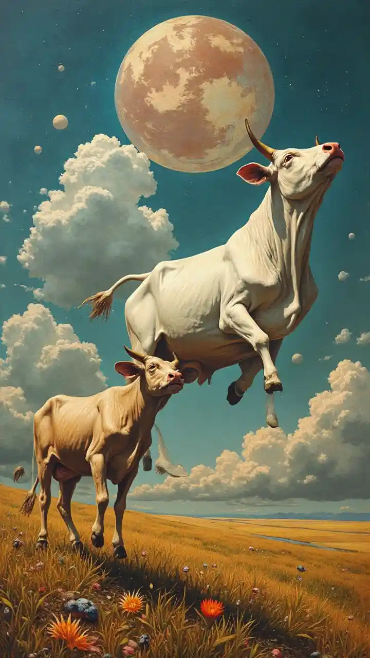 Flying Cows: A Surreal Vision Inspired by Salvador Dali