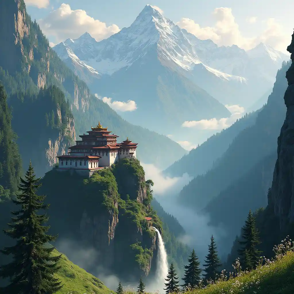 A Serene Photorealistic Landscape of Shangri-La