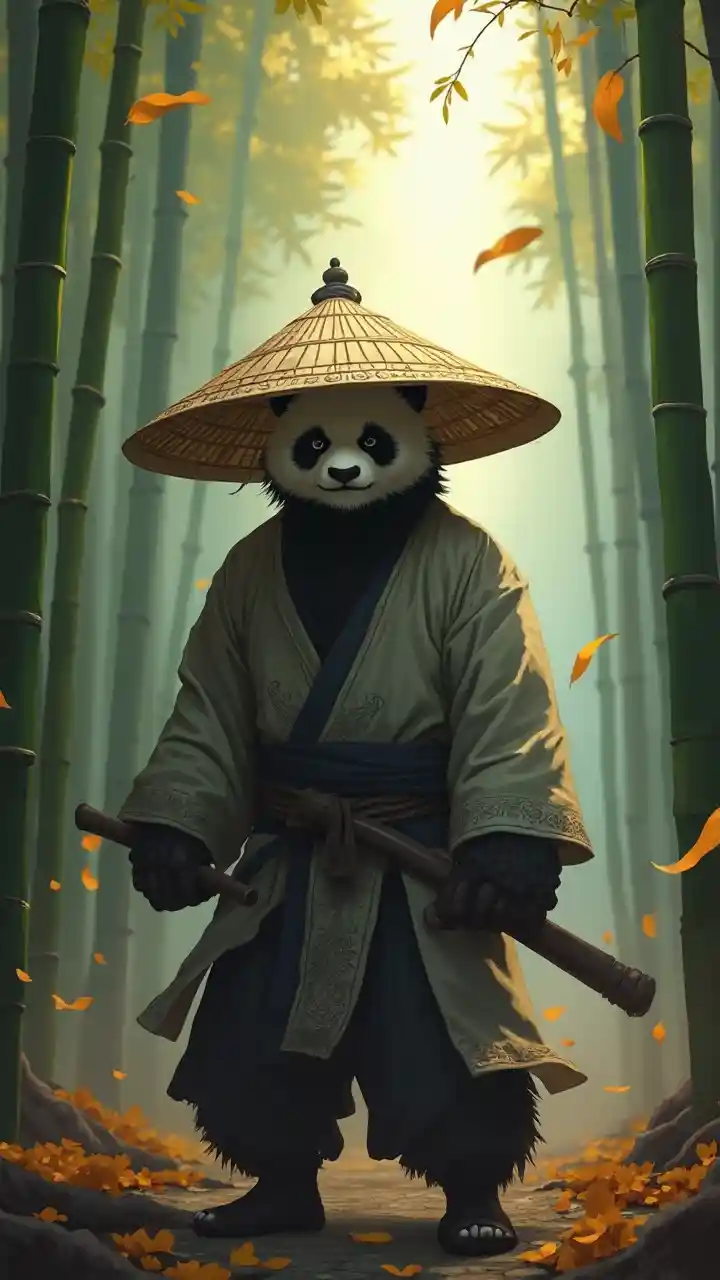 The Calm Yet Powerful Sigma Panda Warrior in Bamboo Forest