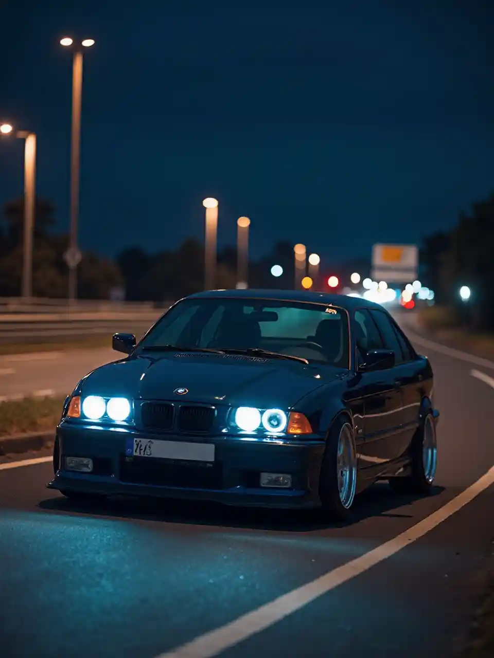 Stunning BMW E36 Tuned with Blue Neon Lights at Night