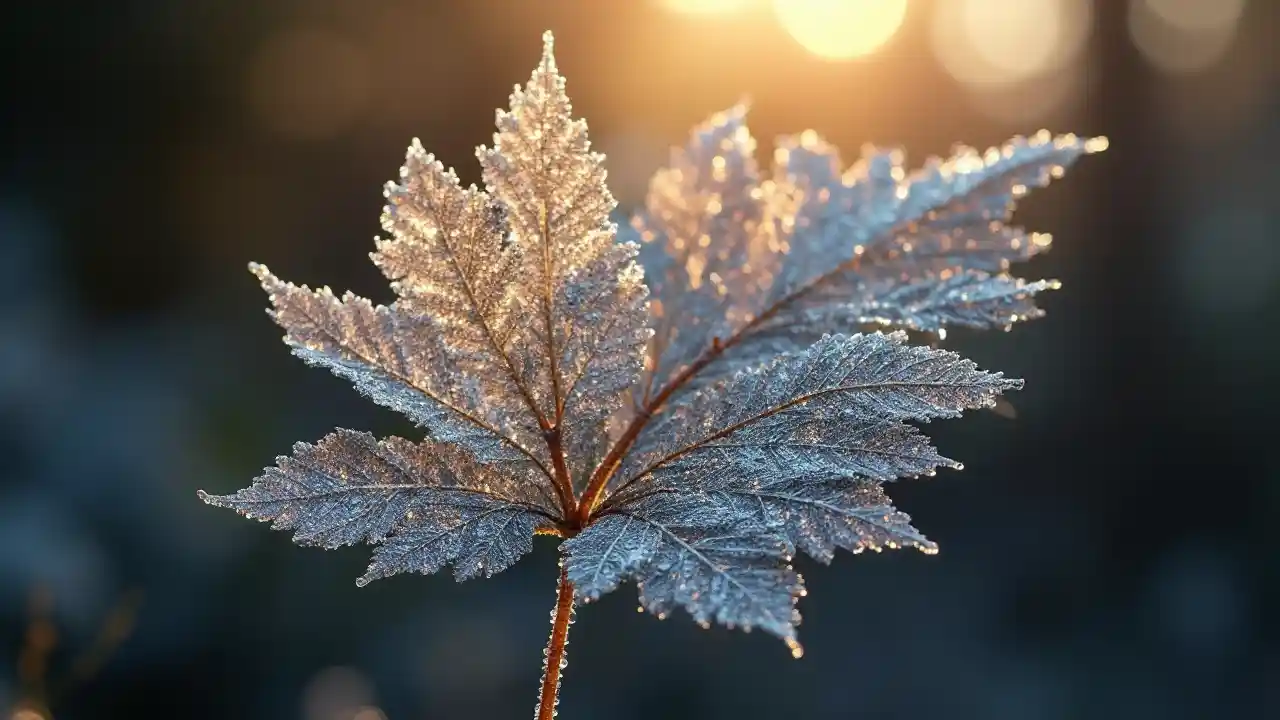 Intricate Details of Leaf Skeleton with Crystalized Droplets