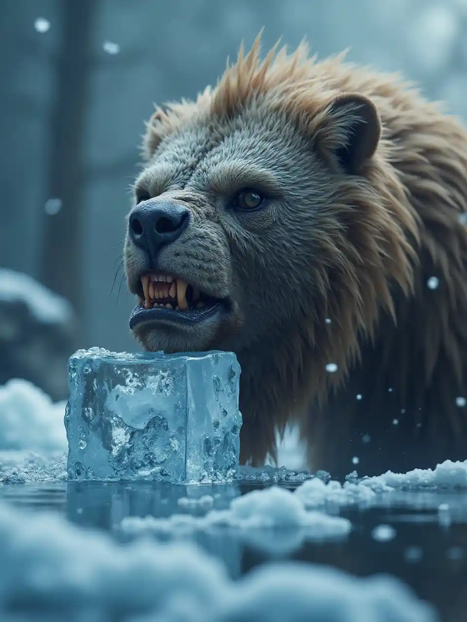 A Mysterious Beast Head Chomping on Ice Cube