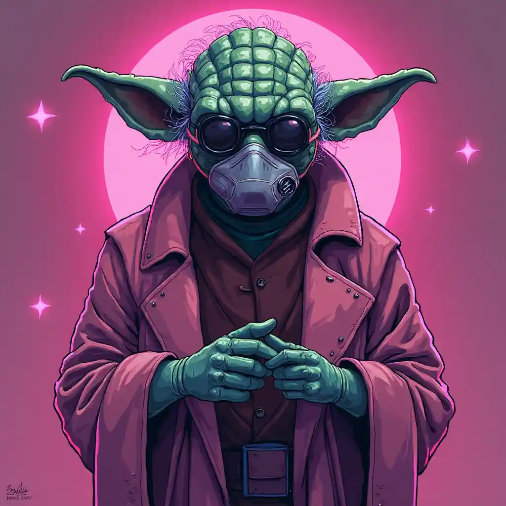 Surreal Yoda in Vaporwave Neon Pixel Art