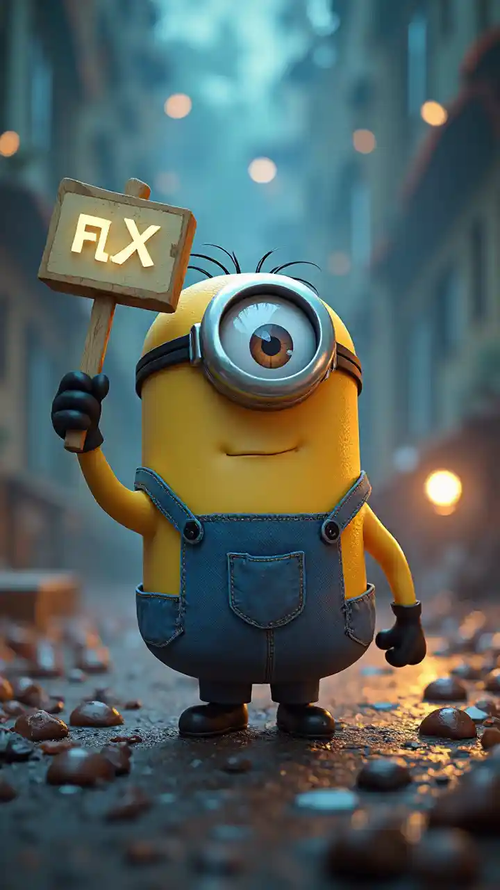 A Minion Masterpiece with Flux Sign in an Epic Background