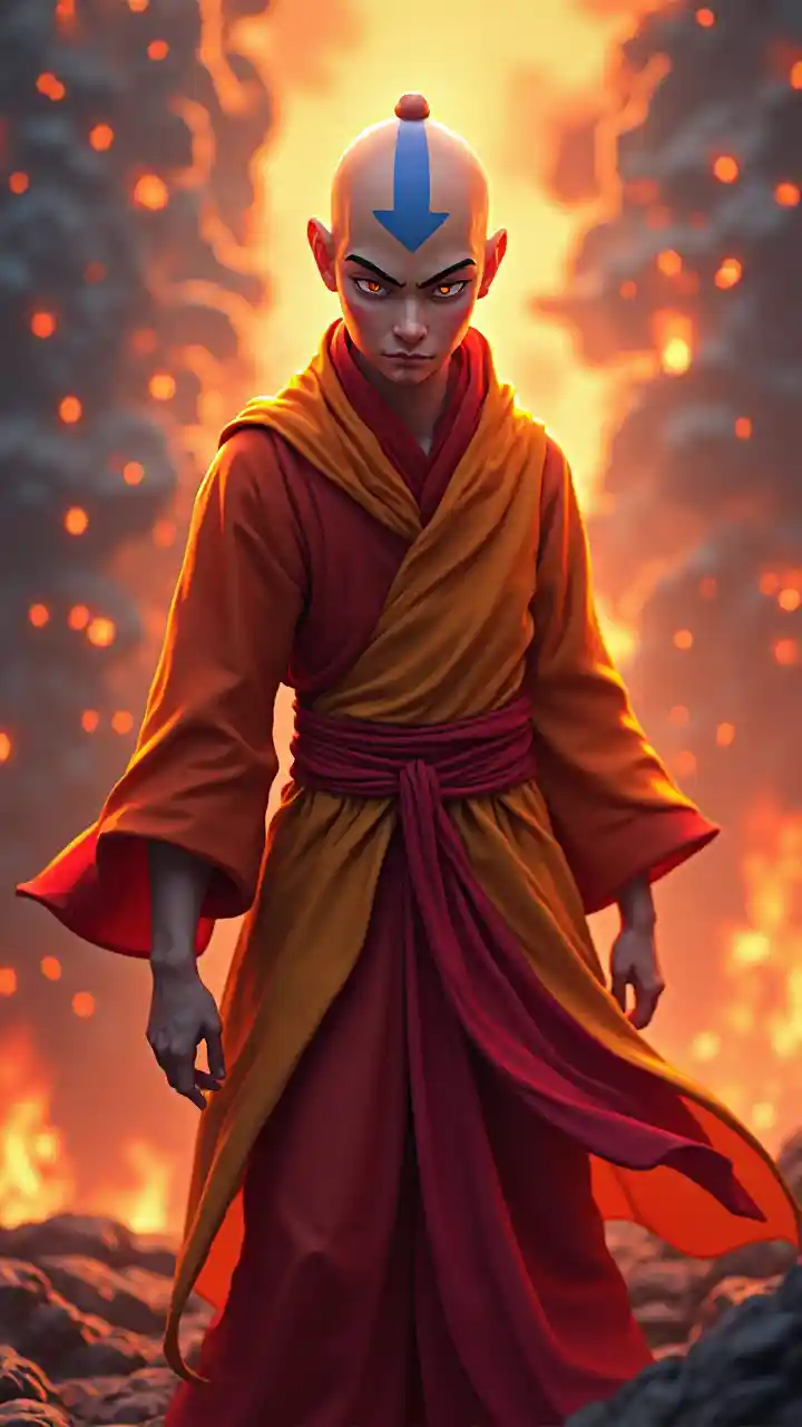 The Vibrant Journey of Aang in Surreal Cinematic Style