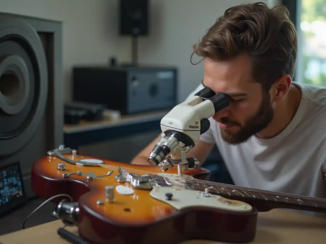 A Close Examination of an Electric Guitar Under Microscope