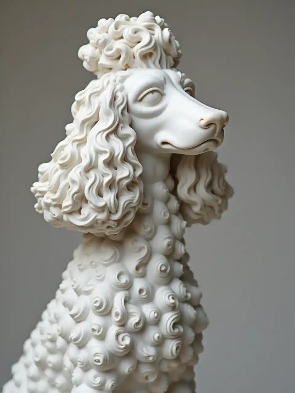 Masterful Marble Sculpture of a Standard Poodle Portrait