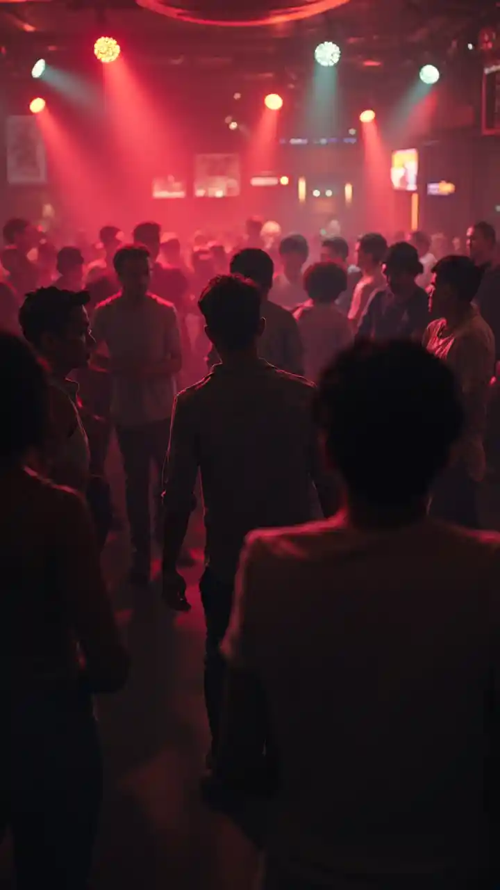 Counting Money in a Vibrant Night Club Atmosphere