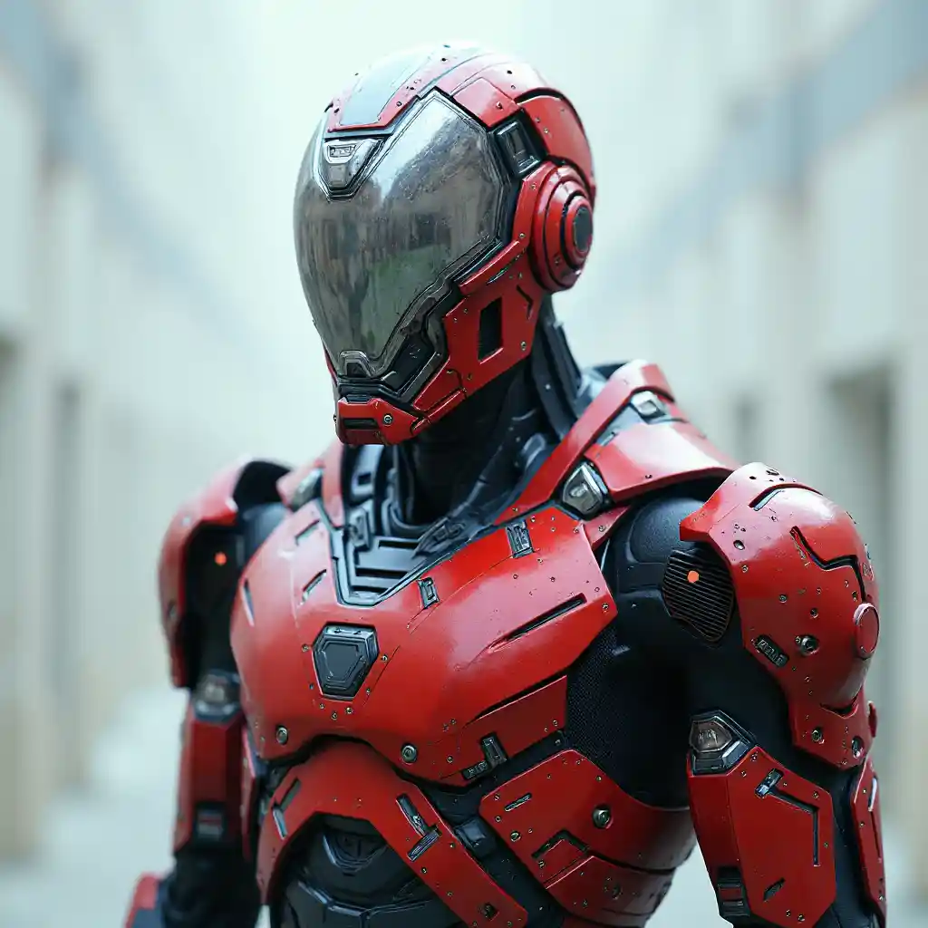 A Full Metal Armored Cyborg Facing the Camera