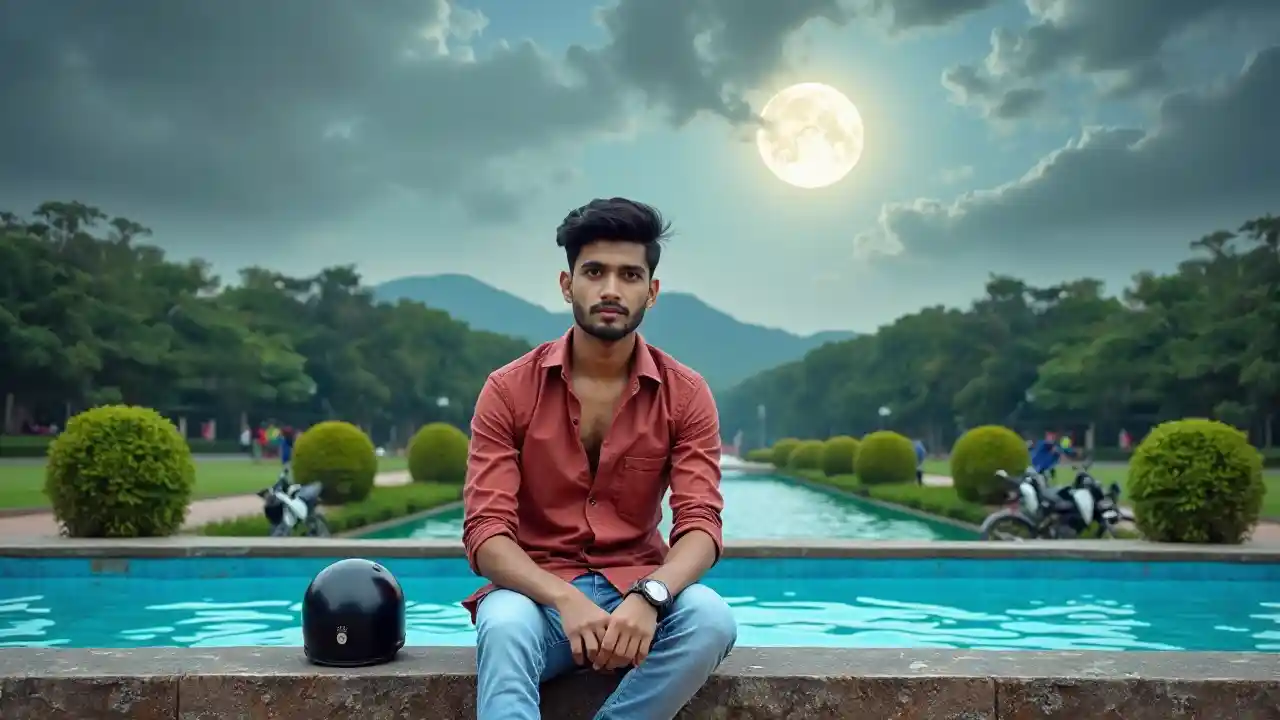 A Young Man Contemplating Life by the Vibrant Blue Pool