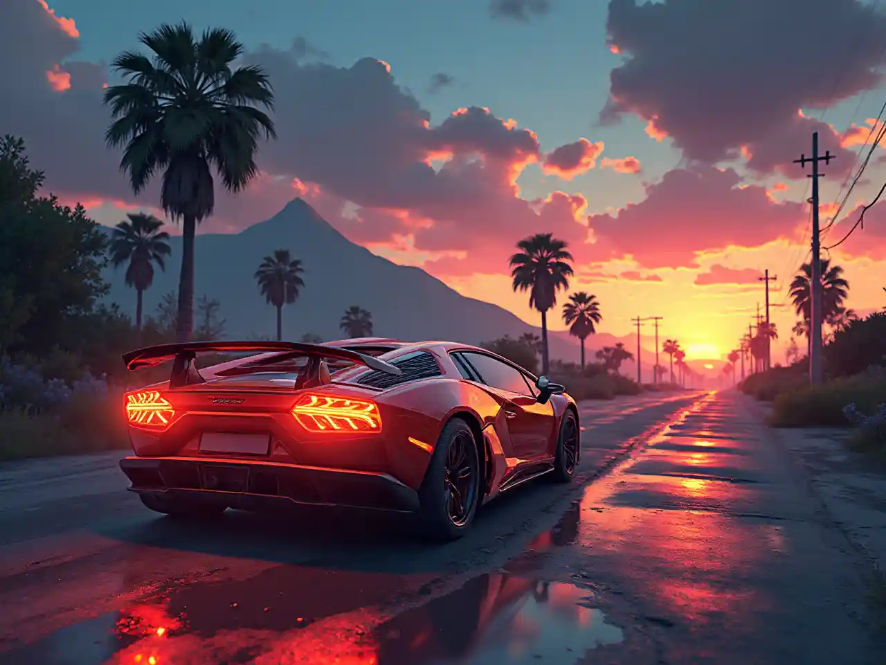 A Stunning Illustration of Flaming Lamborghini Cocktail in GTA V Style