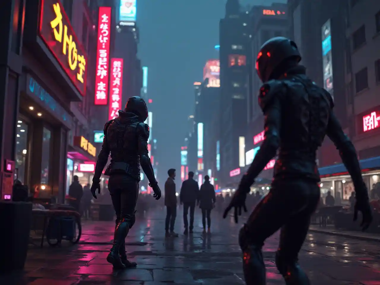 The Silent Strike of a Cybernetic Assassin in a Neon Future