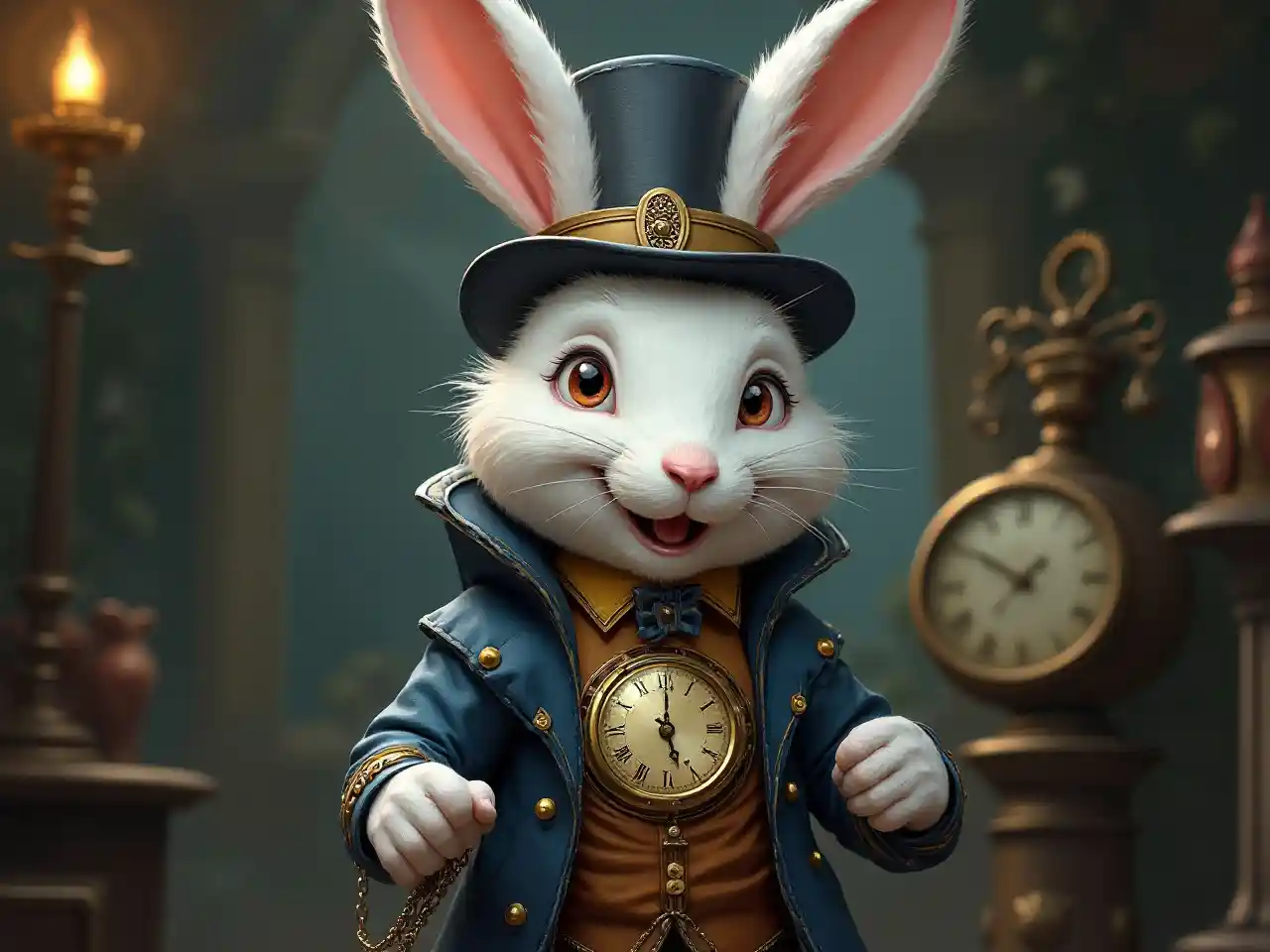 The Enigmatic White Rabbit in Gothic Steampunk Style
