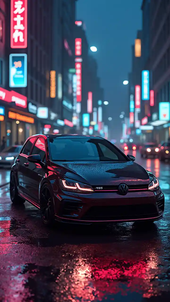 A Stunning Golf GTI 7.5 in Neon Cyberpunk City
