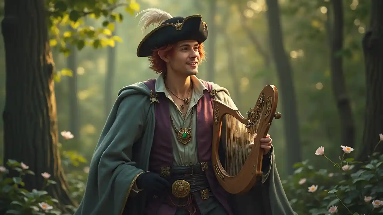 Charming Bard Singing in the Enchanted Forest Glen