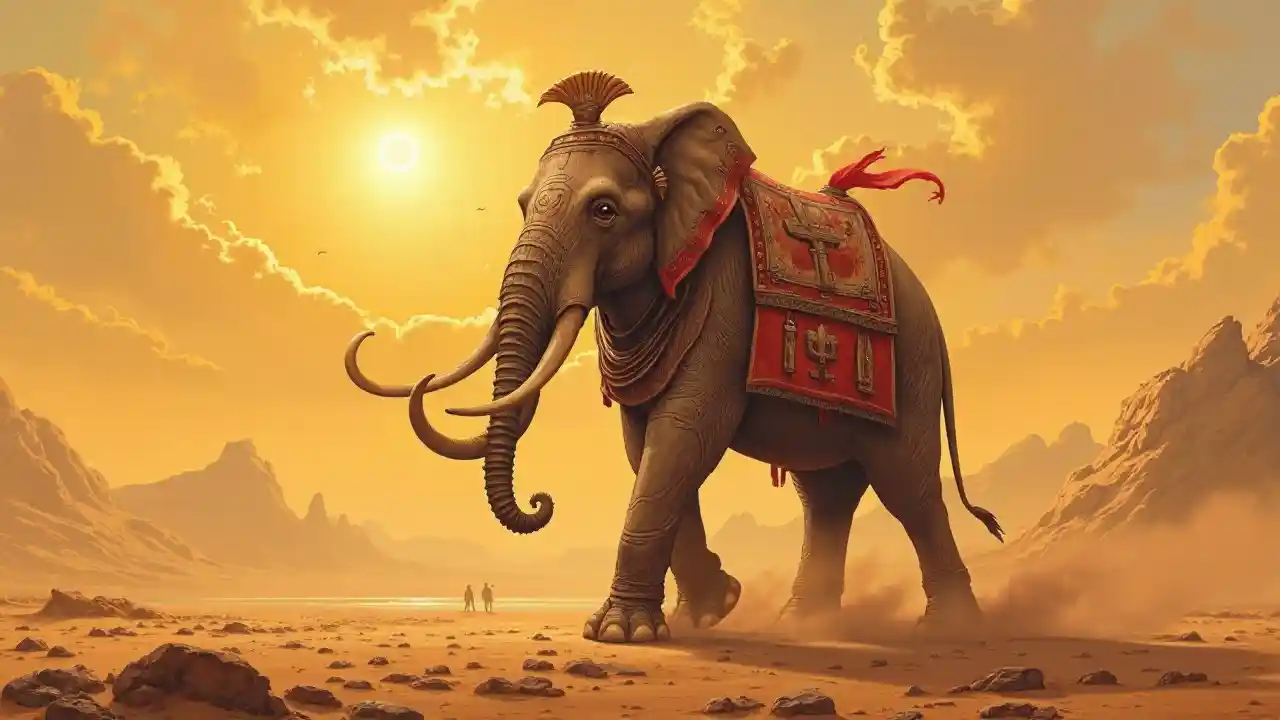 A Majestic Roman War Elephant in the Scorching Desert Landscape