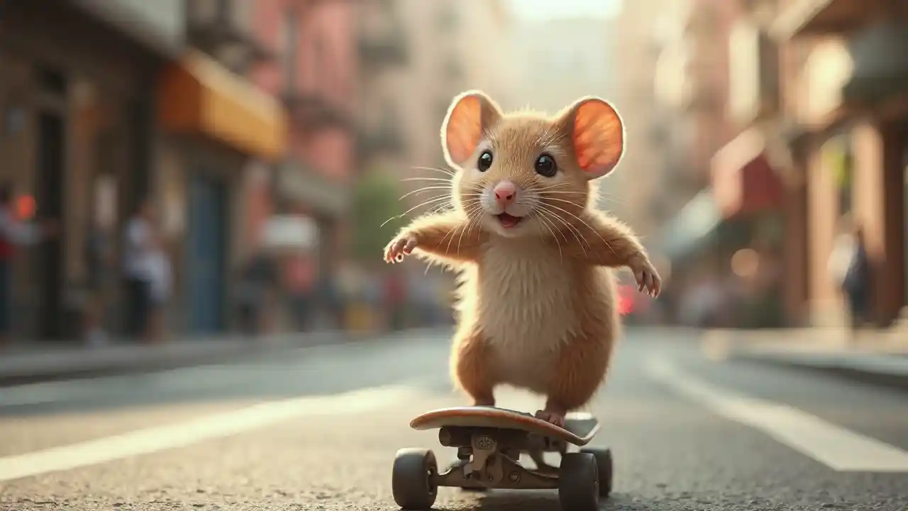 A Cute Mouse Skating Down A Sunny New York Street