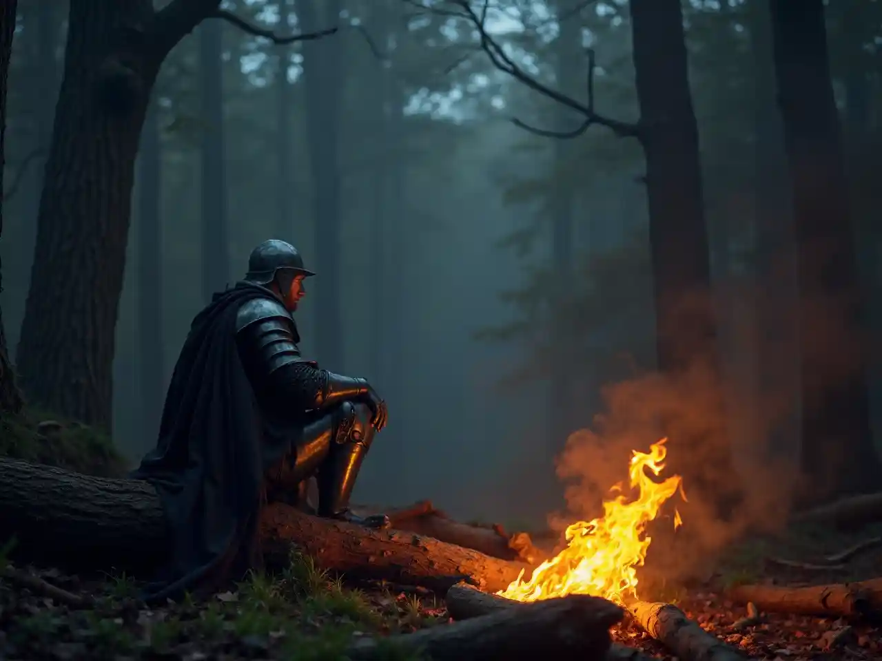 A Knight in the Dark with Fire Ahead