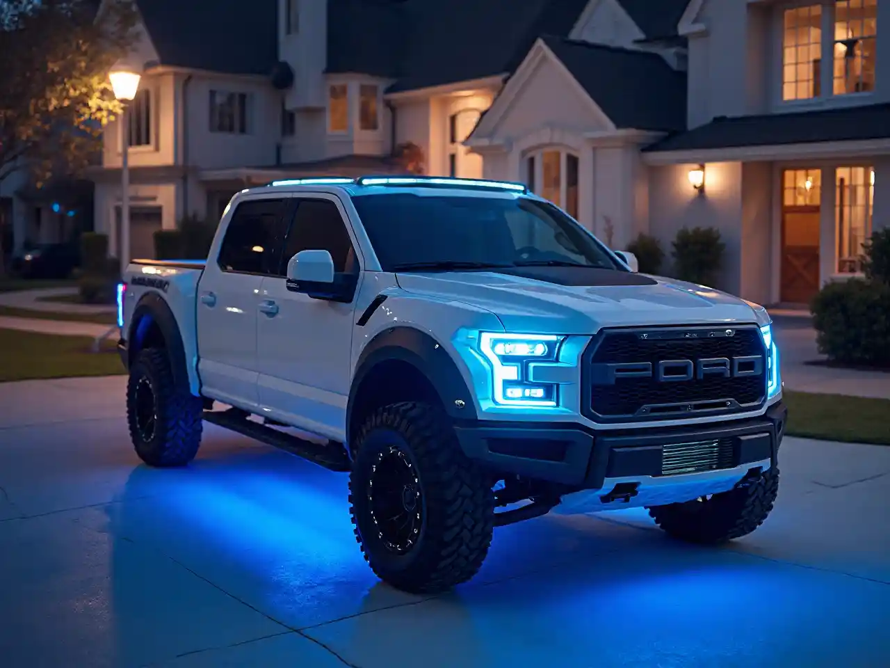 Exploring the Stunning Ford Raptor with Neon Blue Lights