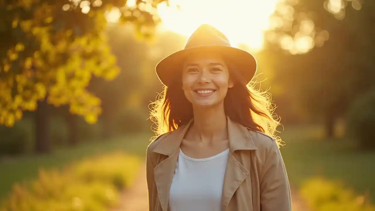 A Serene Outdoor Stroll in Warm Sunlight and Nature
