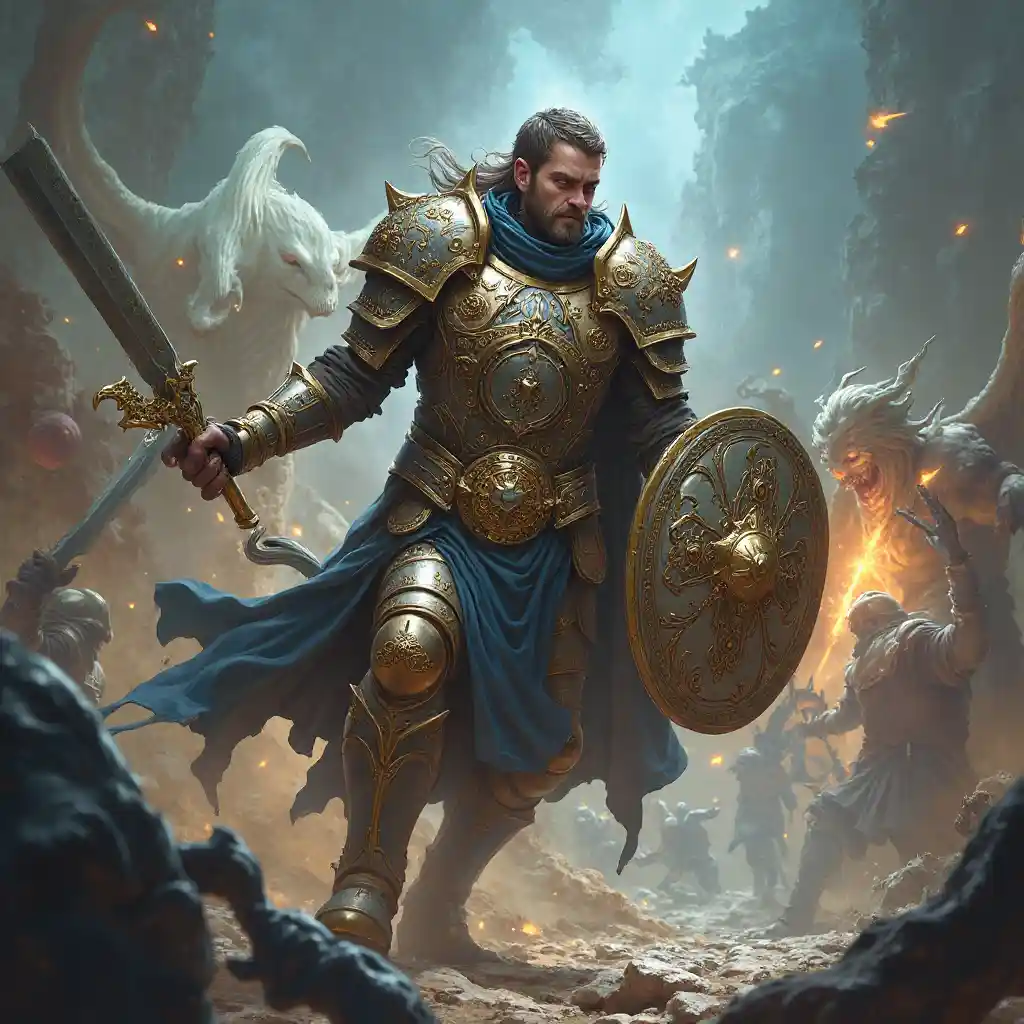 Heroic Paladin in a Mystical Fantasy Battle Scene