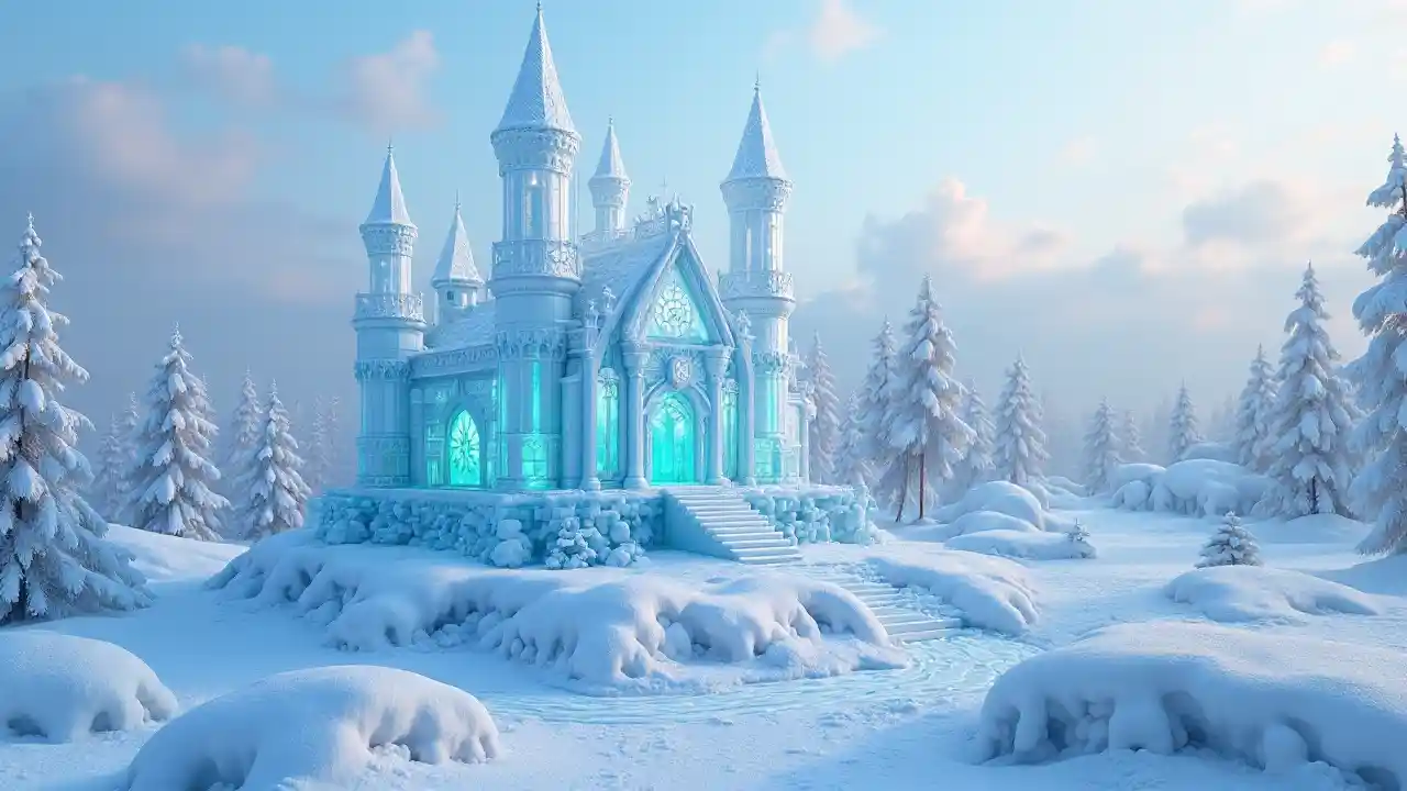 A Captivating Fairy Castle Ice Sculpture in the Snow