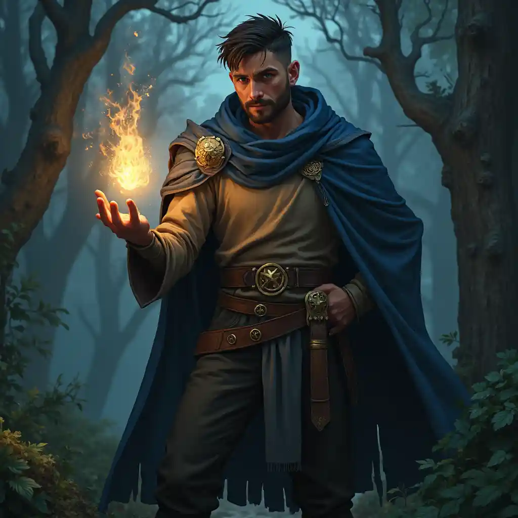 A Stocky Young Cleric Casting Healing Spells in Nature
