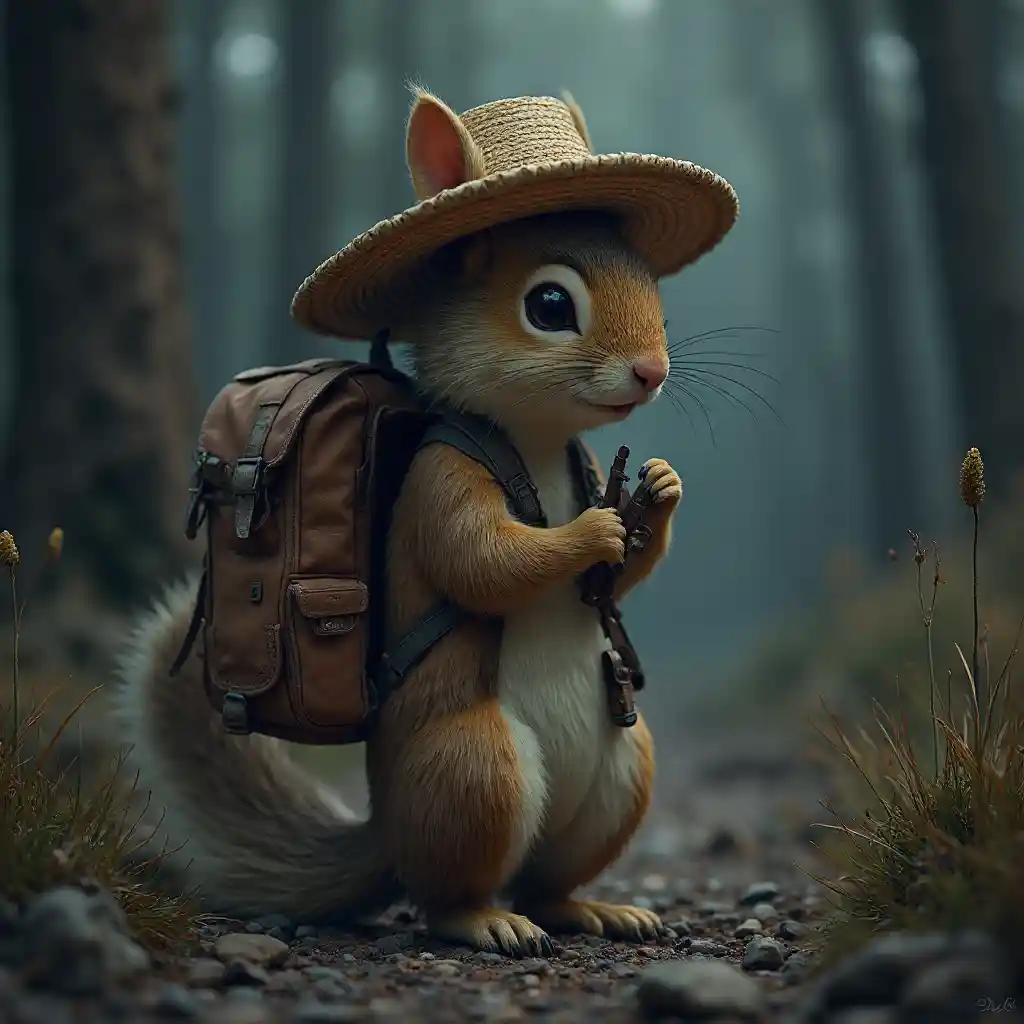 An Adventurous Squirrel in a Gothic Cyberpunk World