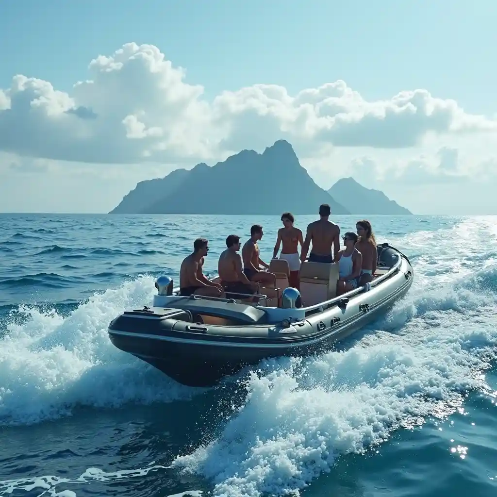 Fast-Moving RIB Amidst Waves with Eight Passengers