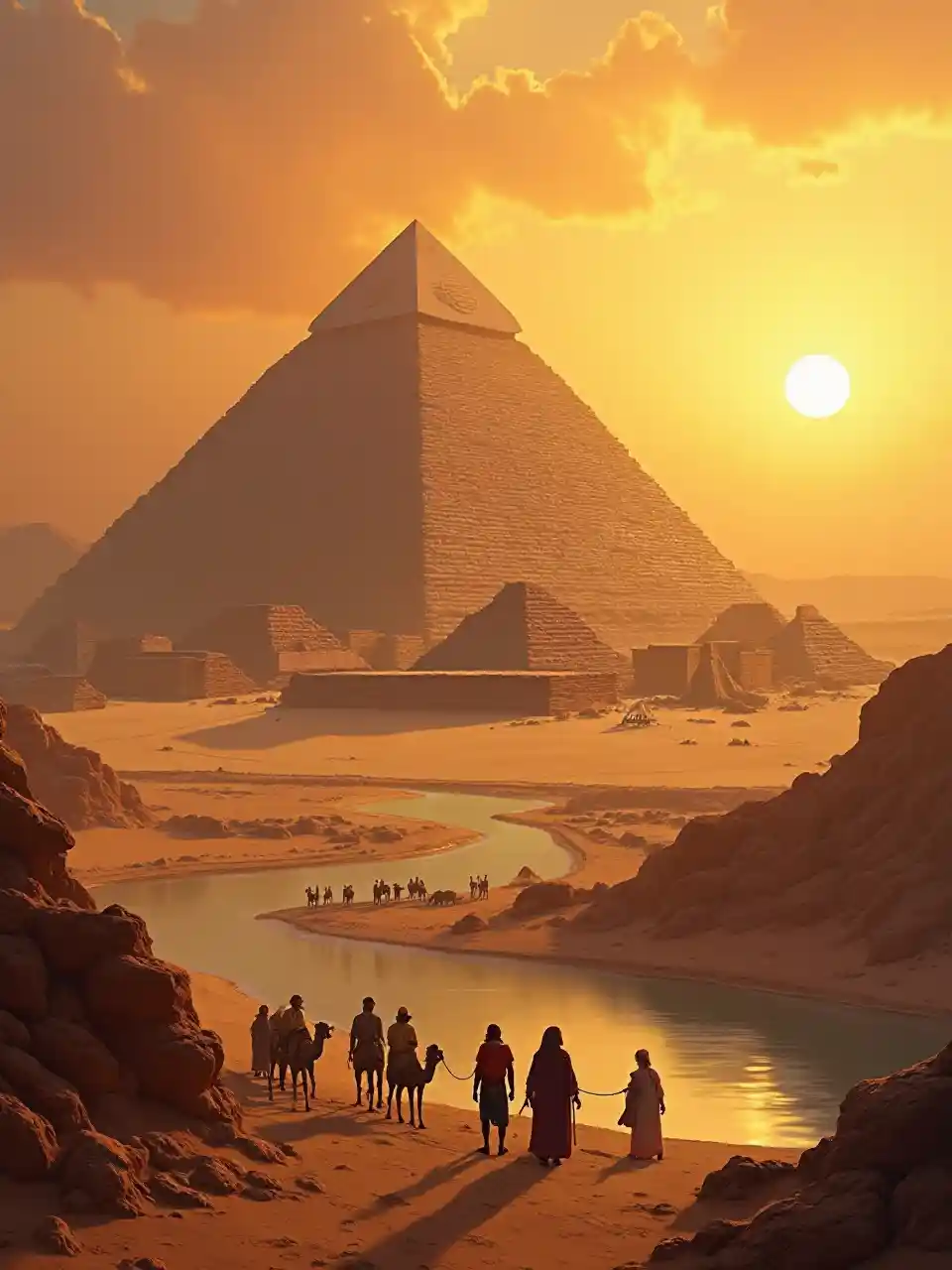 A Grand Depiction of Ancient Egypt with Pyramids and Pharaohs