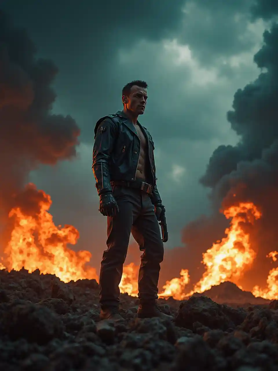 Fierce Confrontation in a Dark Battlefield Scene