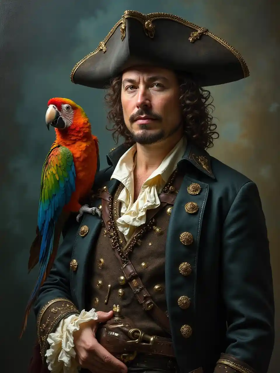 A Mysterious 1700s Pirate Captain with Futuristic Flair